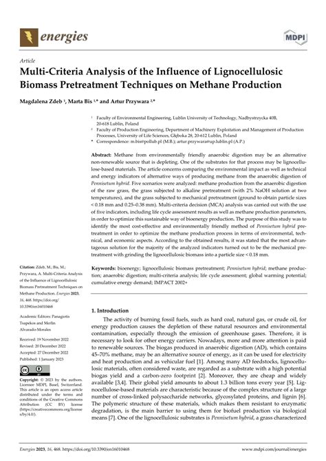 Pdf Multi Criteria Analysis Of The Influence Of Lignocellulosic Biomass Pretreatment