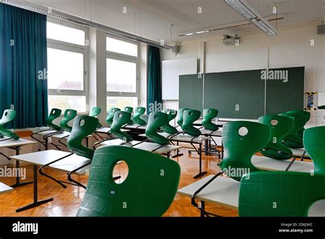 Empty Classroom Seated Single Tables Without Distance Rule Corona