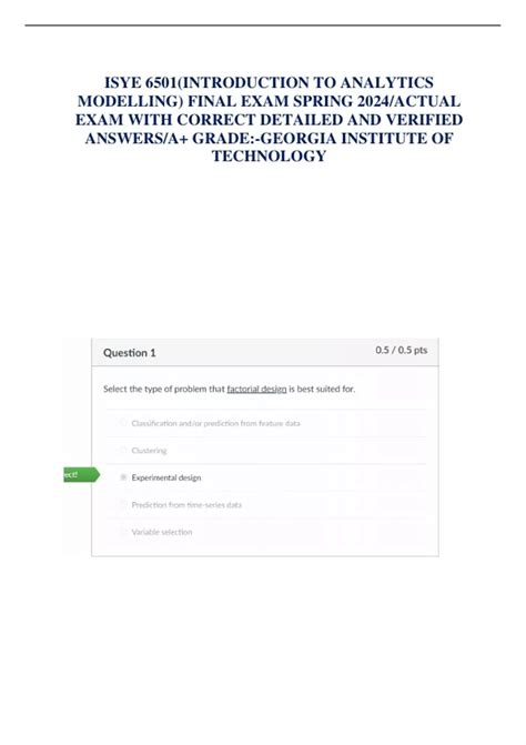 Isye 6501introduction To Analytics Modelling Final Exam Spring 2024actual Exam With Correct