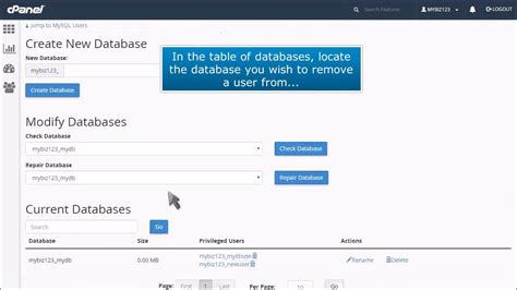 cpanel how to remove a user from a mysql database youtube