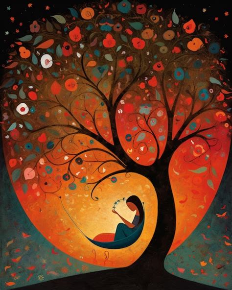 Premium AI Image A Painting Of A Girl On A Swing Under A Tree With A Tree In The Background