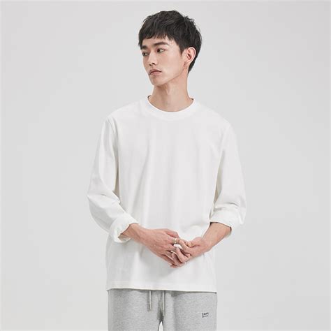 Cokein重磅纯棉长袖t恤男白色宽松圆领内搭纯色简约基础款上衣秋虎窝淘