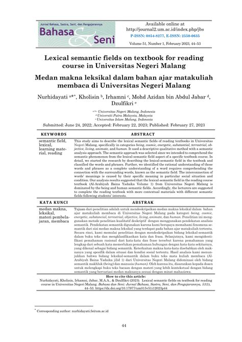 PDF Lexical Semantic Fields On Textbook For Reading Course In Universitas Negeri Malang Medan