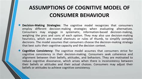 Cognitive Model Of Consumer Behaviour 6 Components Assumptions Importance Criticism