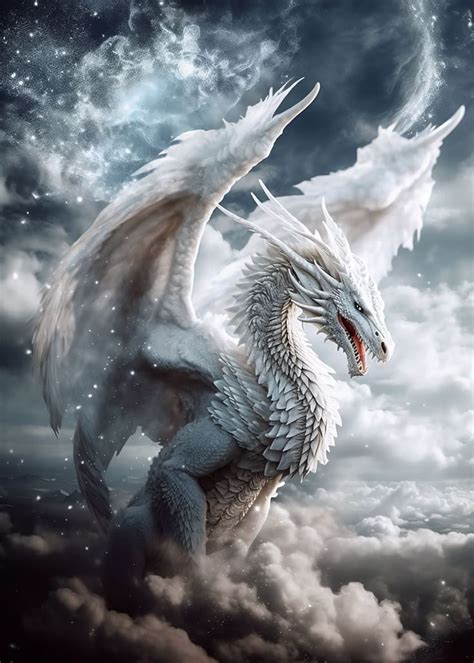 Angel Dragon In The Clouds Poster Picture Metal Print Paint By