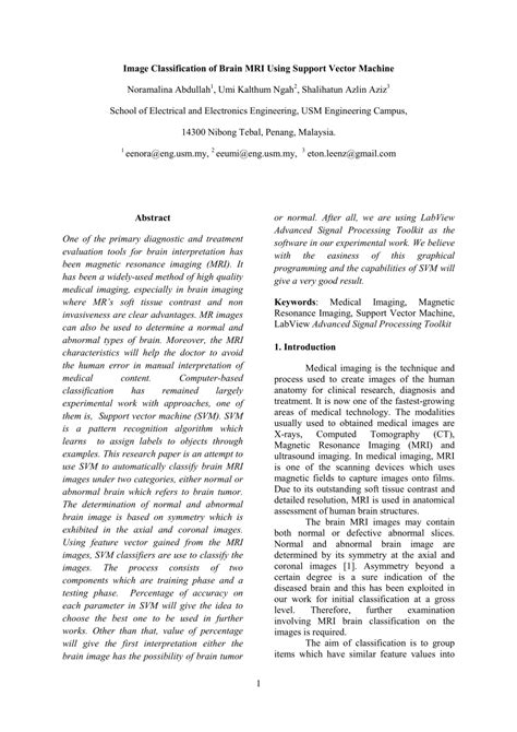 Pdf Image Classification Of Brain Mri Using Support Vector Machine