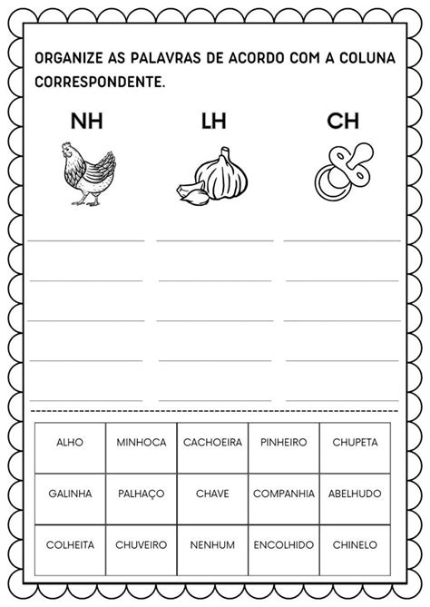 Atividade Nh Ch Lh Em Palavras Com N Palavras Com Lh Palavras Para Ditado