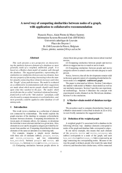 Pdf A Novel Way Of Computing Similarities Between Nodes Of A Graph With Application To
