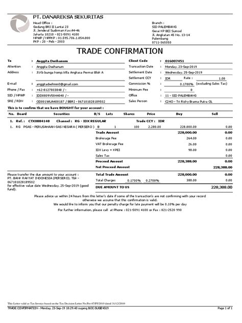 06 Trade Confirmation 016007451 Anggita Dwihanum 20190923 Pdf Pdf