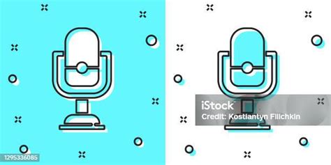 녹색과 흰색 배경에 격리 된 검은 줄 마이크 아이콘 공기 라디오 마이크 마이크에 스피커 기호입니다 임의동적 모양 벡터 가능성에 대한 스톡 벡터 아트 및 기타 이미지 Istock