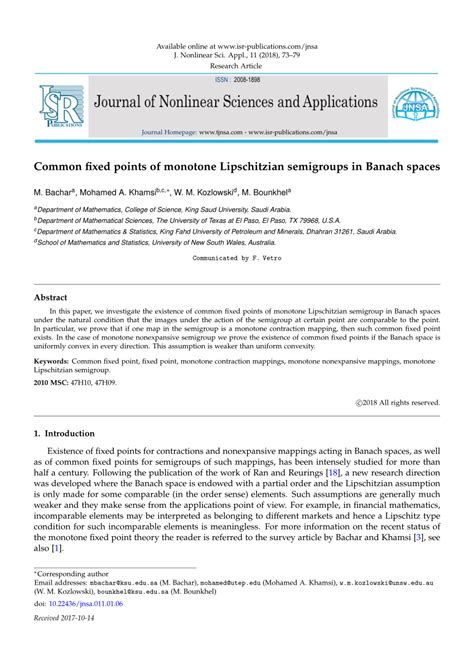 Pdf Common Fixed Points Of Monotone Lipschitzian Semigroups In Banach Spaces