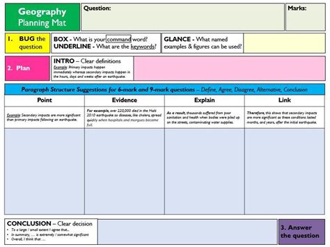 Geography Exam Question Planning Teaching Resources