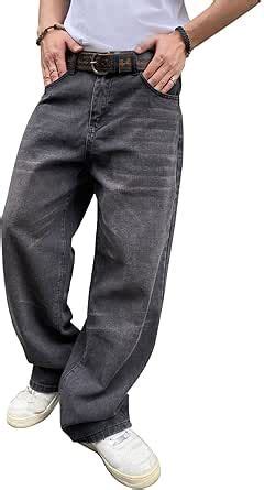 Dfgigt Mens Baggy Hip Hop Jeans Wide Leg Skater Denim Pants Casual
