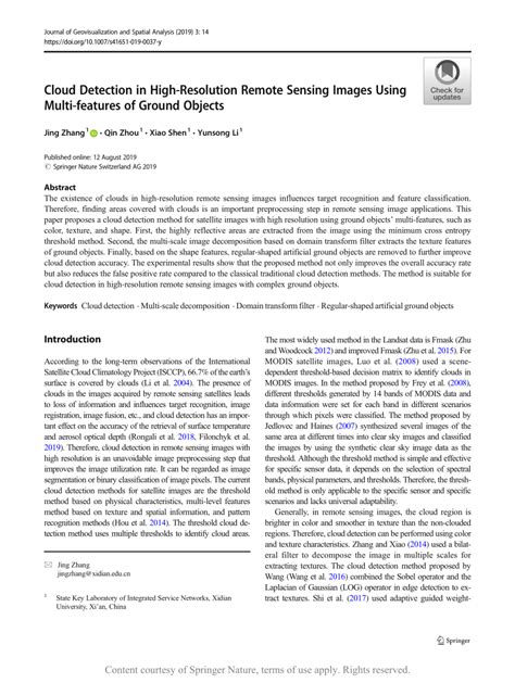 Cloud Detection In High Resolution Remote Sensing Images Using Multi