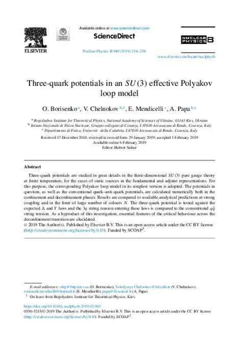 Pdf Three Quark Potentials In An Su3 Effective Polyakov Loop Modelpdf