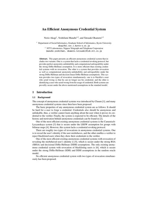 Pdf An Efficient Anonymous Credential System