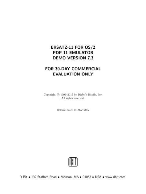 Fillable Online Ersatz 11 For Os 2 Pdp 11 Emulator Demo Version Fax