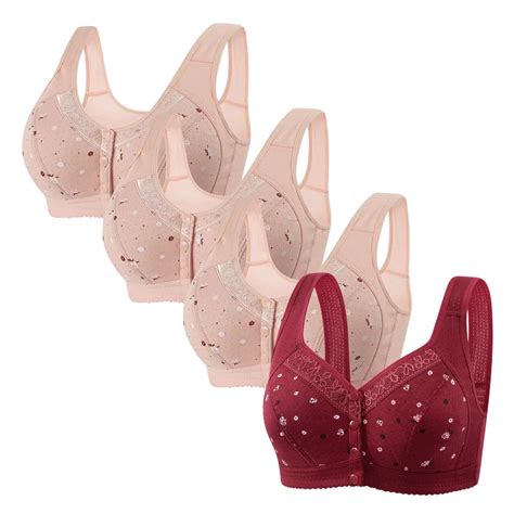 Xflwam Front Closure Daisy Bras For Older Women Plus Size Push Up Comfortable No Underwire