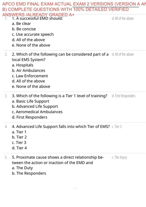 APCO EMD FINAL EXAM ACTUAL EXAM 2 VERSIONS VERSION A AND B COMPLETE QUESTIONS WITH 100