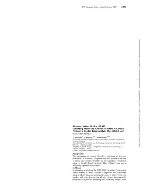 Pdf Evaluating Mood And Anxiety Disorders In Canada Through A Gender