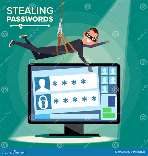 Hacker Stealing Password Vector Thief Character Crack Personal Information From Computer
