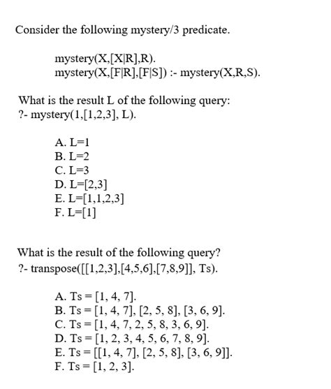 Solved Consider The Following Mystery3 Predicate