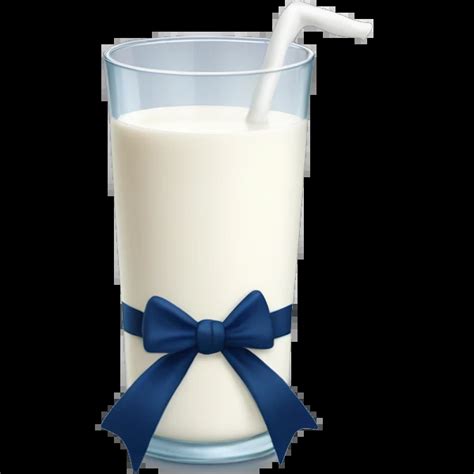 Glass Of Milk With A Navy Blue Bow Wrapped Around The Glass Emoji Ai