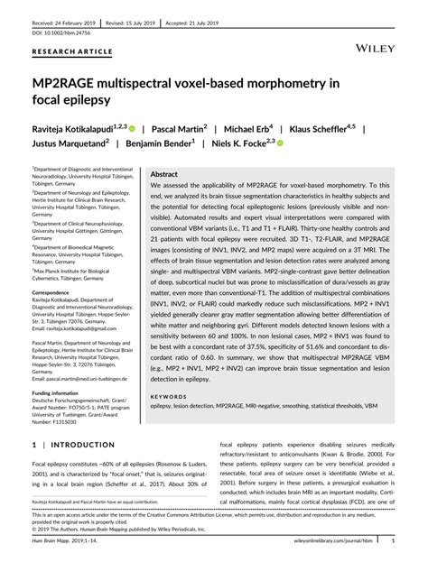 Pdf Mp2rage Multispectral Voxel‐based Morphometry In Focal Epilepsy