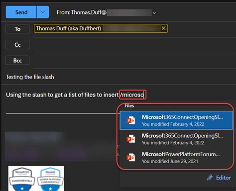 Inserting Files In Outlook Web Emails By Using A Slash One Minute