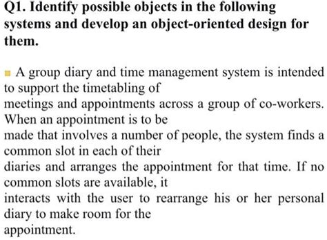 Solved Identify Possible Objects In The Following Systems And Develop