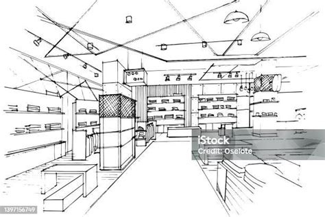 의류 매장 복도 현대 디자인 벡터 2d 일러스트레이션의 스케치 드로잉 상점에 대한 스톡 벡터 아트 및 기타 이미지 상점 스케치 그리기 Istock