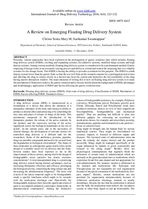 Pdf A Review On Emerging Floating Drug Delivery System