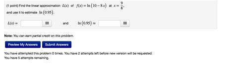 solved find the linear approximation l x of f x ln 10
