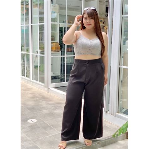 Newกางเกงทรงขากระบอกสาวอวบรุ่นกระดุมเอว34 46ผ้าเปเป้ Bnstyleshop Thaipick