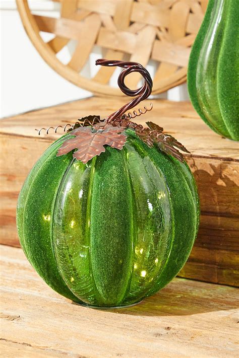 12 Velvet And Glass Light Up Pumpkin Green