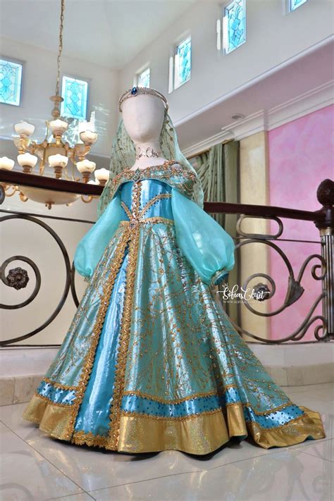 Jasmine Gold Turquoise Princess Luxury Dress Disney Princess Dresses