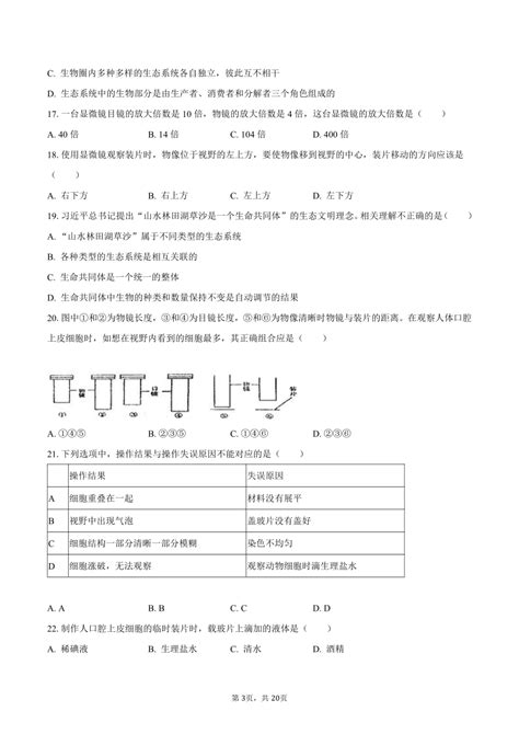 山东省临沂市河东区育杰学校2023 2024学年七年级（上）月考生物试卷（10月份）（含解析） 21世纪教育网
