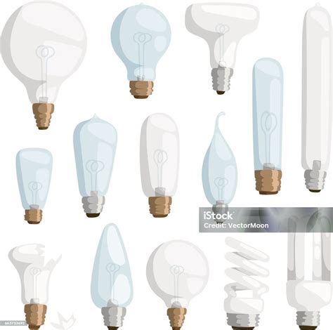 만화 램프 전구 전기 디자인 평면 벡터 일러스트 레이 션 설정 절연된 전기 아이콘 개체 밝은 그래픽 기호 기호 해결책 에너지 권위에 대한 스톡 벡터 아트 및 기타 이미지