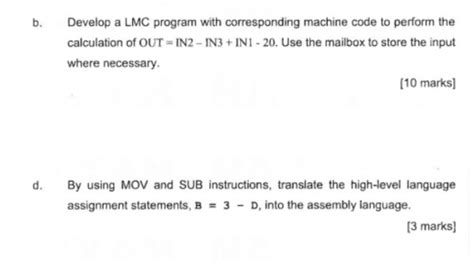 Solved B Develop A Lmc Program With Corresponding Machine