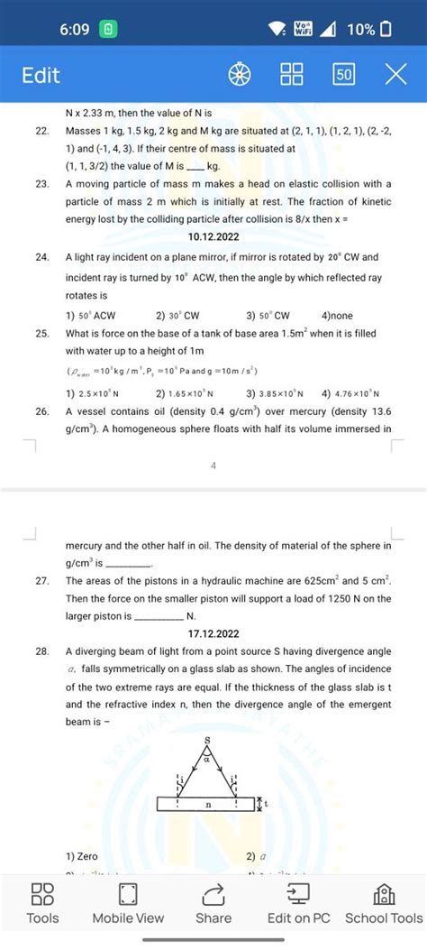 a vessel contains oil density 0 4 g cm3 over mercury density 13 6 g c