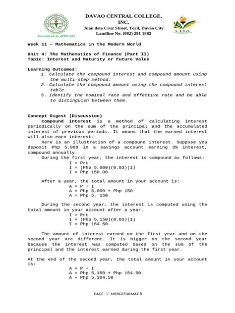 Week 11 Reporting Pdf Interest Compound Interest