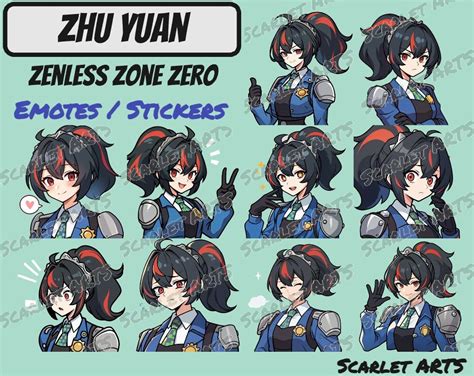 Zhu Yuan Zenless Zone Zero Emotes Stickers Anime Chibi Style Twitch Youtube Discord Emotes