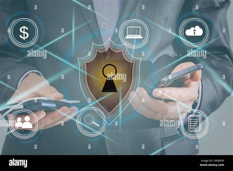 Cyber Security Network Padlock Icon And Internet Technology Networking Businessman Protecting