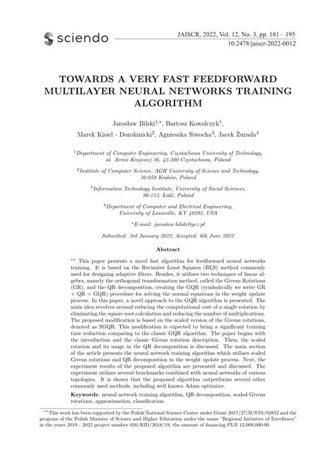 Pdf Towards A Very Fast Feedforward Multilayer Neural Networks Training Algorithm