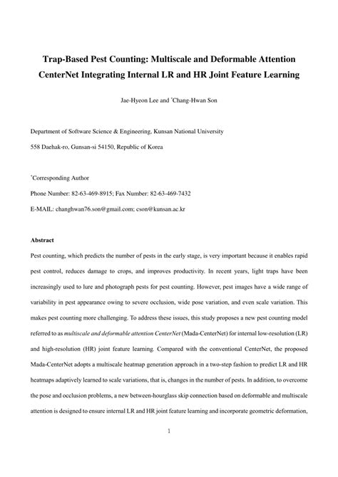 Pdf Trap Based Pest Counting Multiscale And Deformable Attention Centernet Integrating