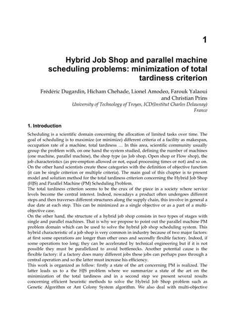 Pdf Hybrid Job Shop And Parallel Machine Scheduling Problems Minimization Of Total Tardiness