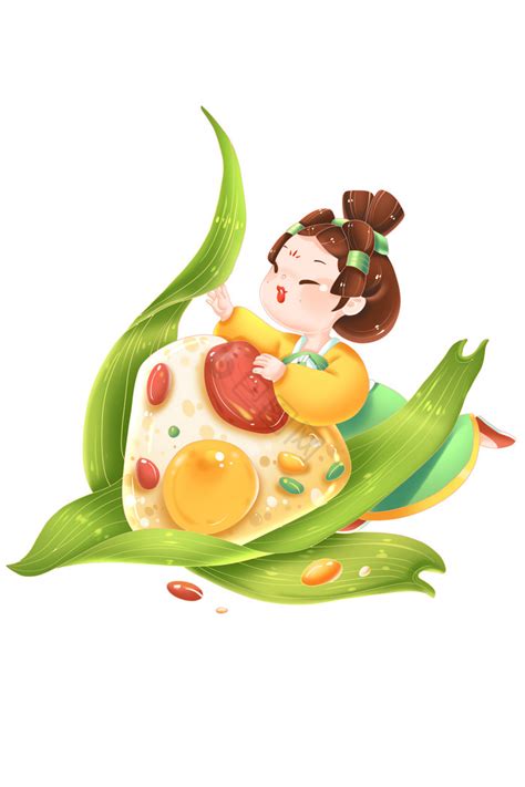 端午节汉服女孩和大粽子png下载 包图网