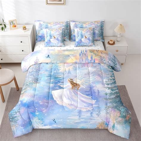 Fantasy Princess King Comforter Set 7 Piece Cute Girly Pine Tree Castle Bedding Set Colorful