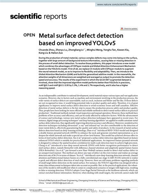 Pdf Metal Surface Defect Detection Based On Improved Yolov5
