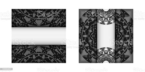 인쇄 디자인 엽서 흰색 색상에 대한 템플릿은 검은 만다라 장식 벡터 텍스트 및 패턴에 대한 장소로 초대 카드를 준비합니다 0명에